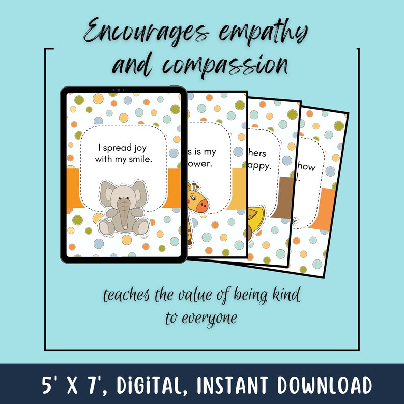 Kindness and Empathy Affirmation Cards for Kids 50-card Pack, Printable ...