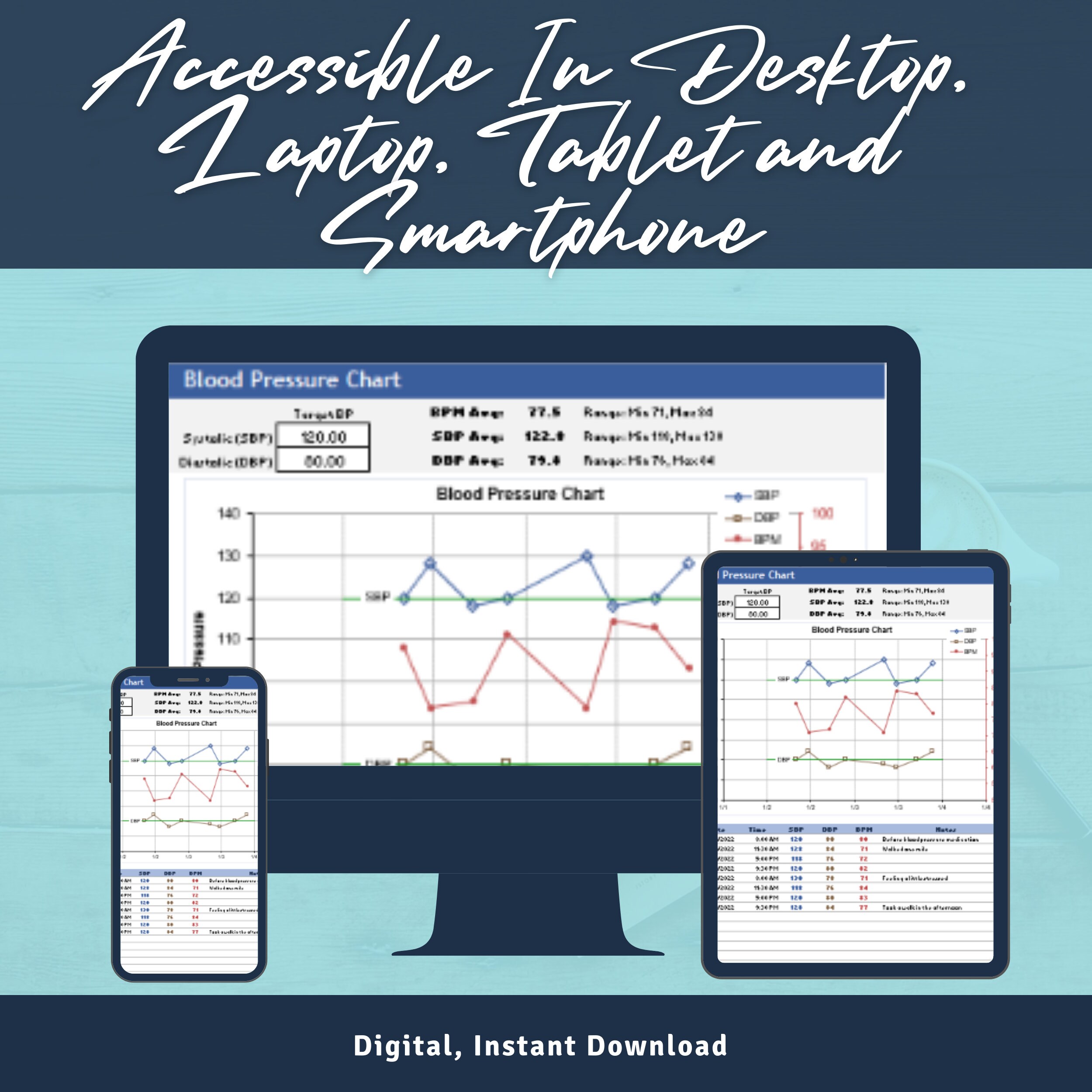 Blood Pressure Tracker, Excel Spreadsheet, Blood Pressure Log, Blood ...