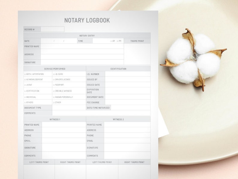 Notary Log Printable, Digital, Instant Download - Etsy