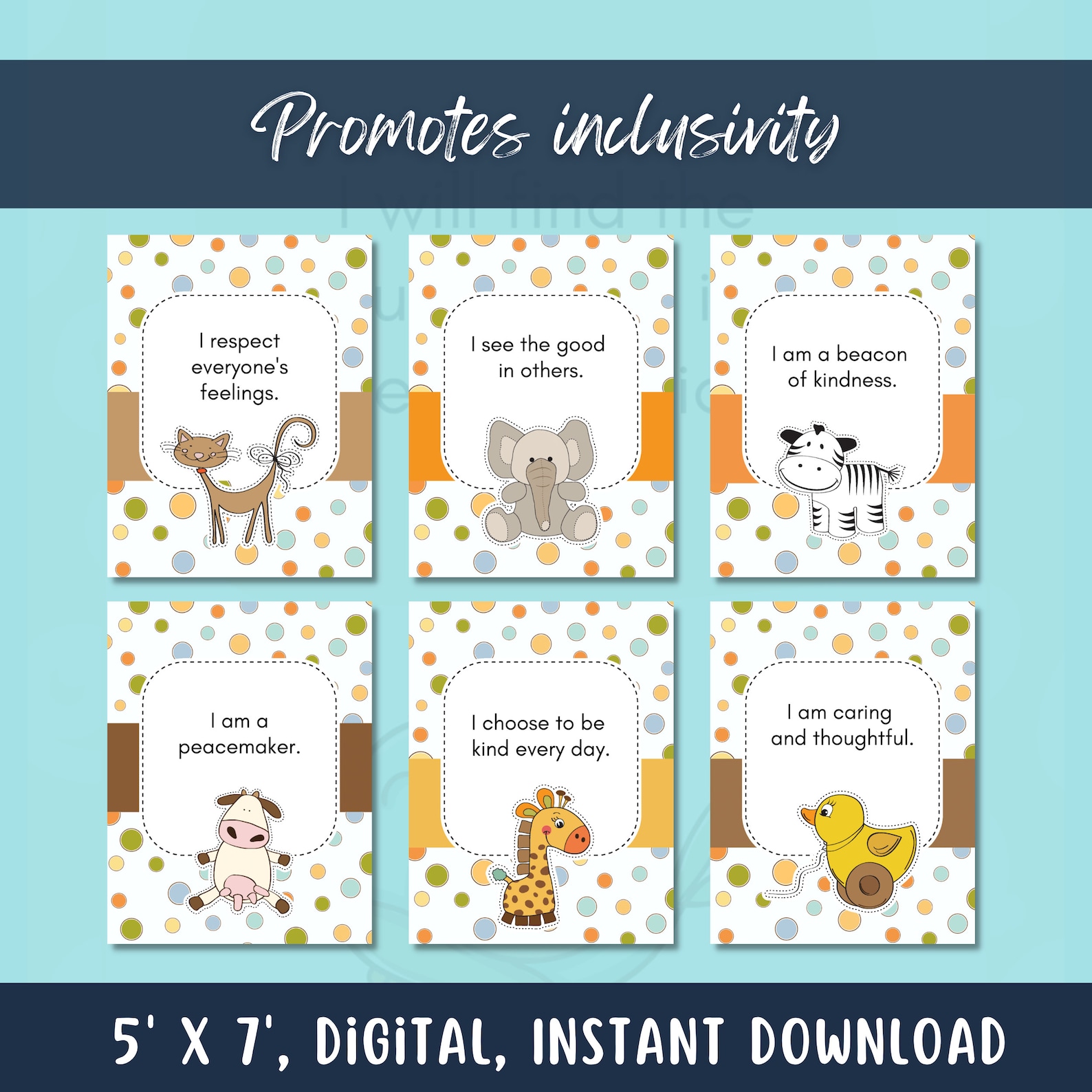 Kindness and Empathy Affirmation Cards for Kids 50-card Pack, Printable ...