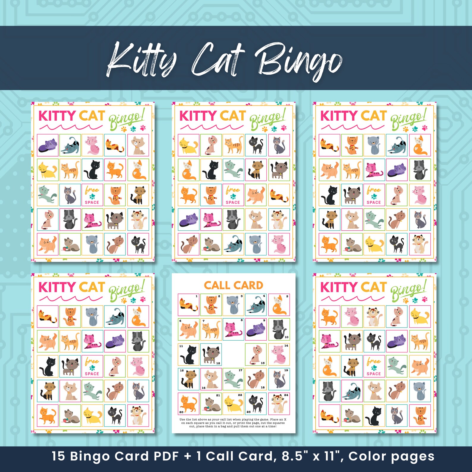 Kitty Cat Bingo Printable, Digital, Instant Download - Etsy