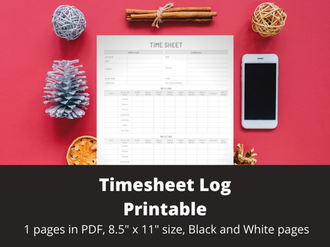 Timesheet Log Printable, Digital, Instant Download - Etsy