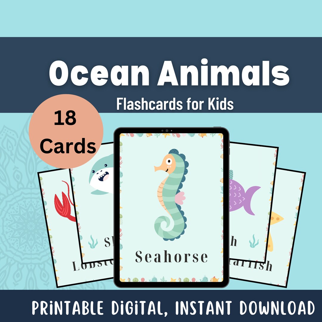 Ocean Animals Flashcards for Kids Themed Flashcards, 18 Digital ...