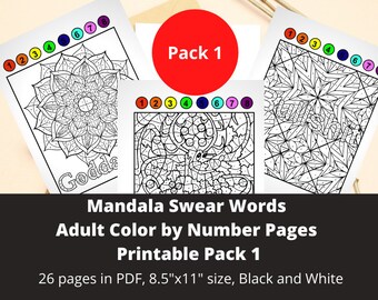 Mandala Swear Words Adult Color by Numbers Pages Printable | Etsy
