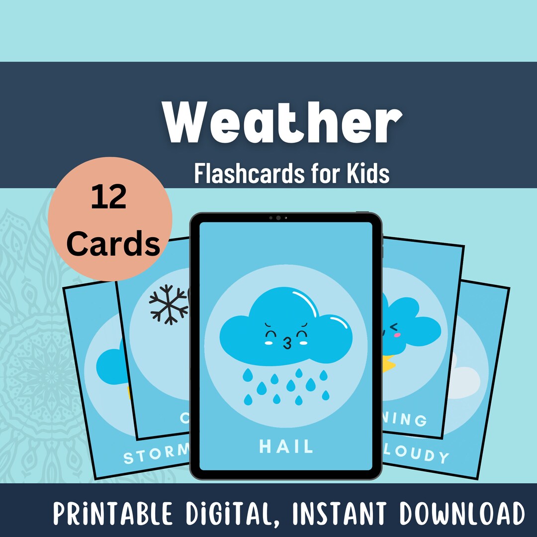 Weather Flashcards for Kids Themed Flashcards 12 Digital - Etsy