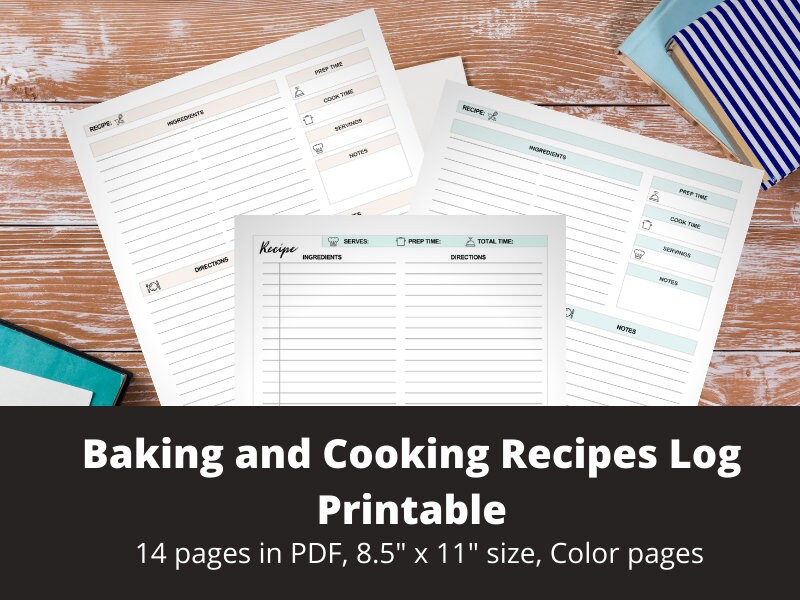 Baking and Cooking Recipes Log Printable Digital Instant - Etsy UK