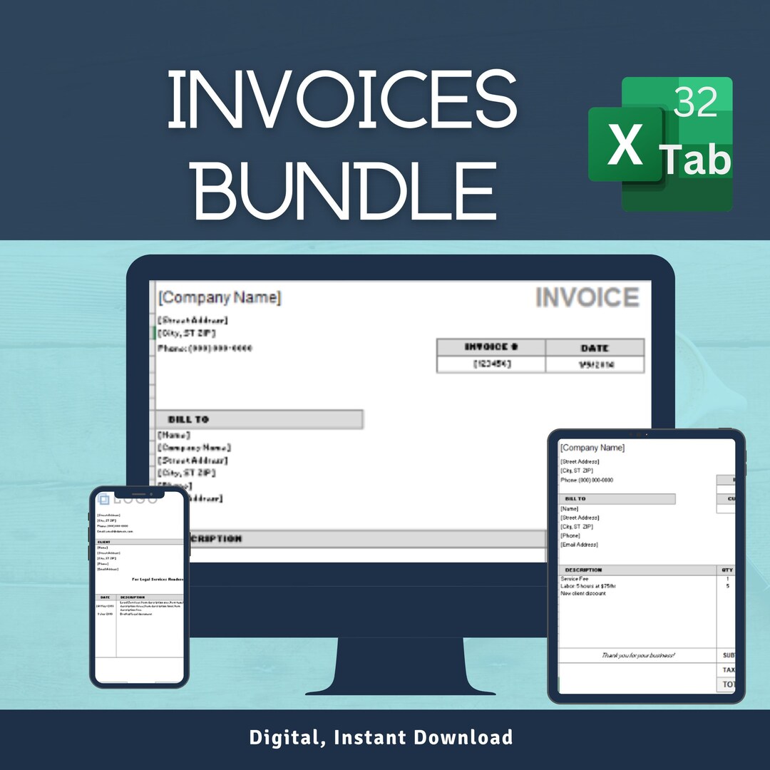 Invoices Bundle, Excel Spreadsheet, Invoice Template, Business Invoice, Small Business, Invoice ...