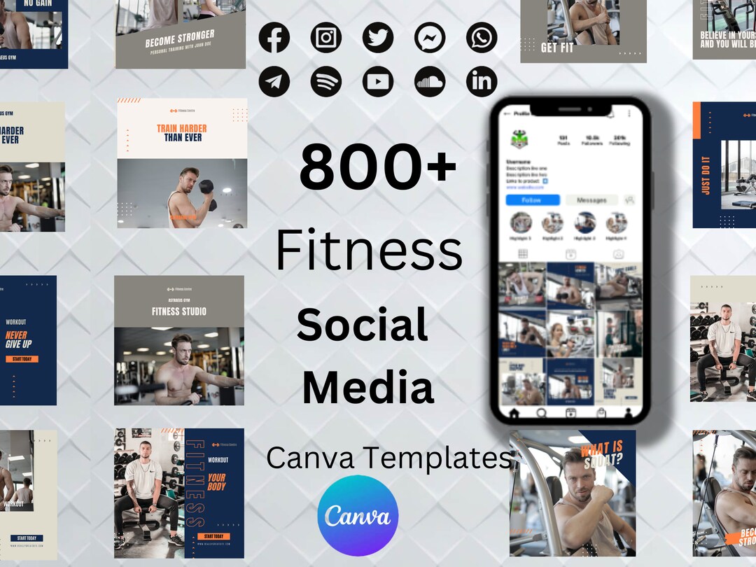 800 Fitness Instagram Canva Template Fitness Plan Personal Trainer ...