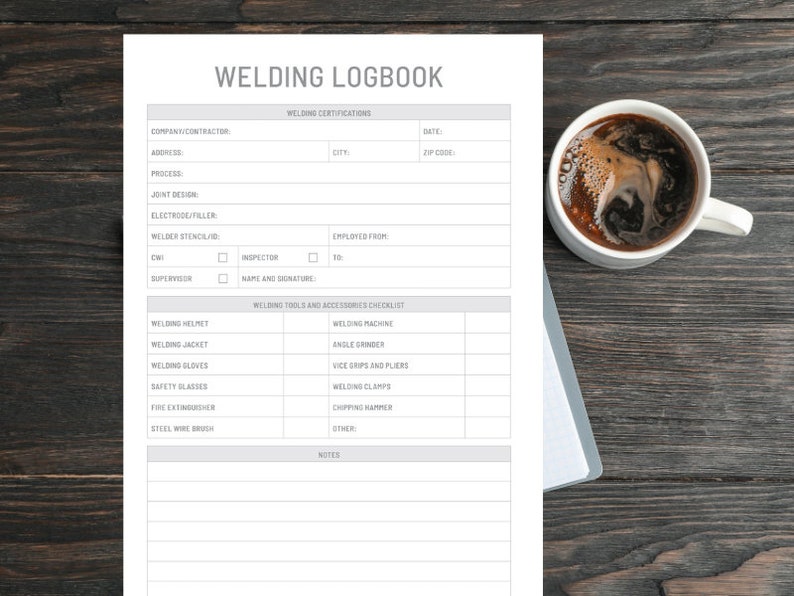 Welding Logbook, Digital, Instant Download - Etsy