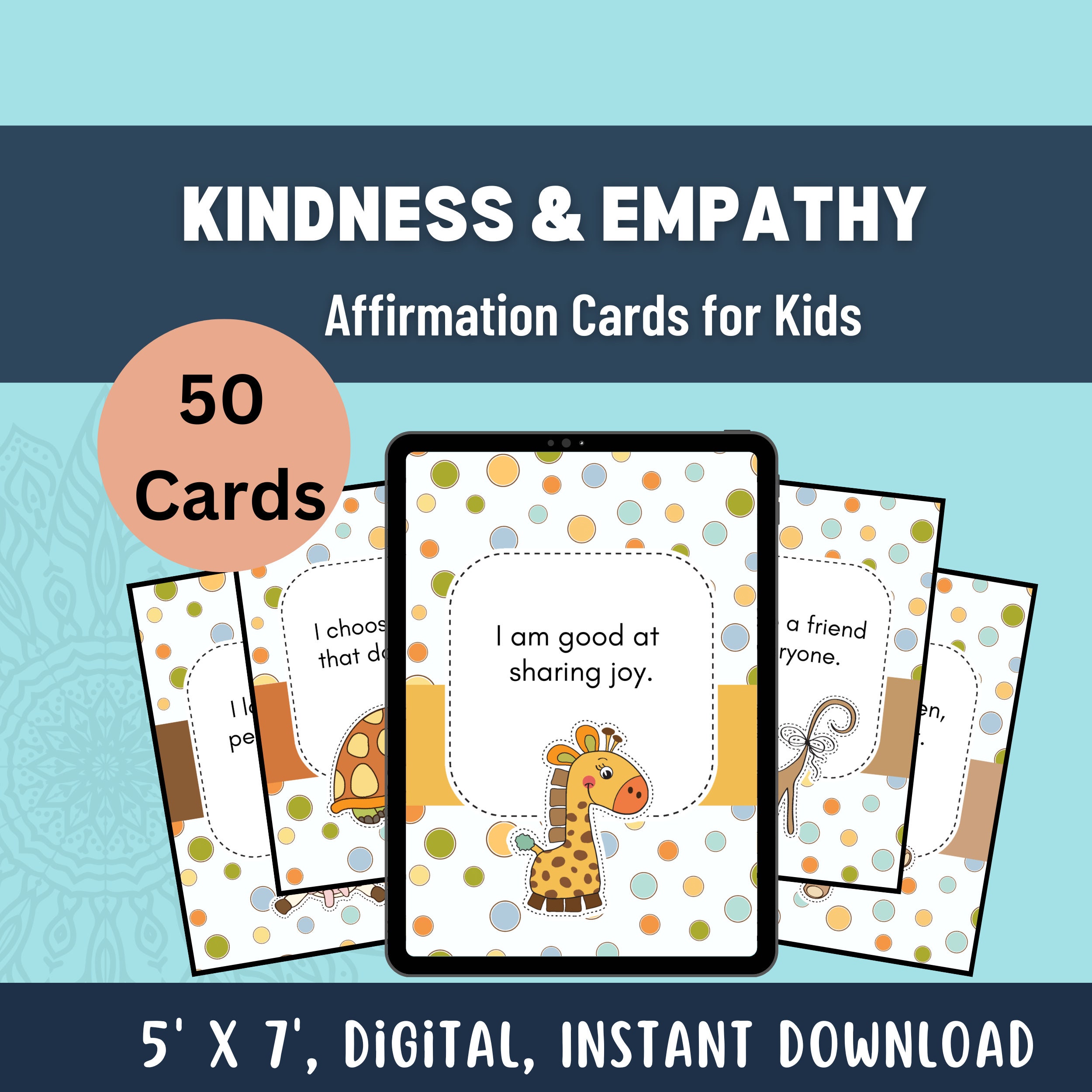 Kindness and Empathy Affirmation Cards for Kids 50-card Pack, Printable ...