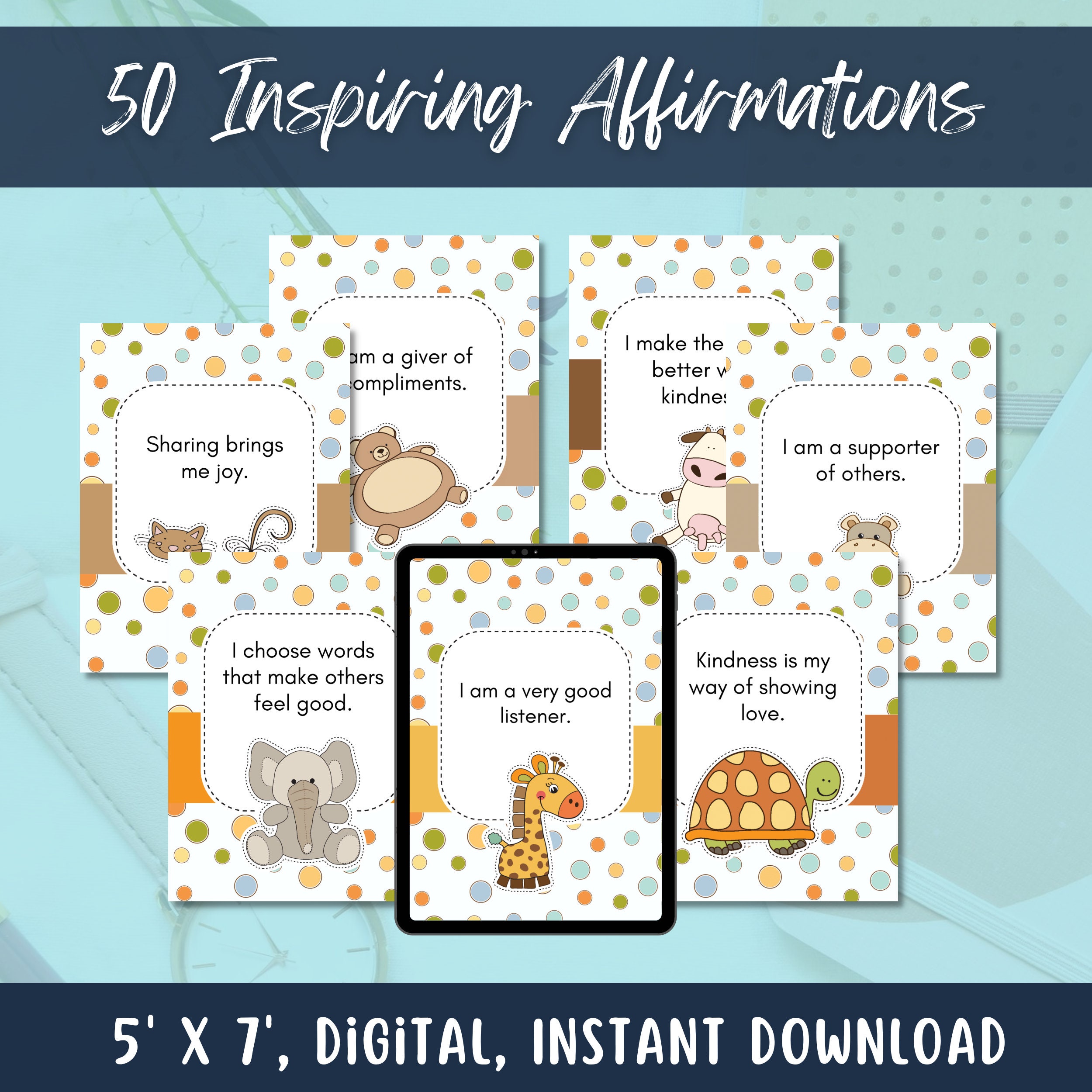 Kindness and Empathy Affirmation Cards for Kids 50-card Pack, Printable ...
