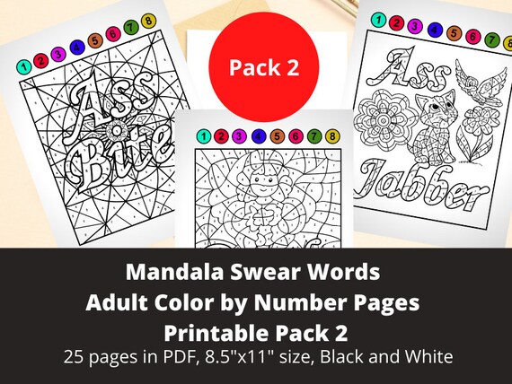 Mandala Swear Words Adult Color by Numbers Pages Printable - Etsy