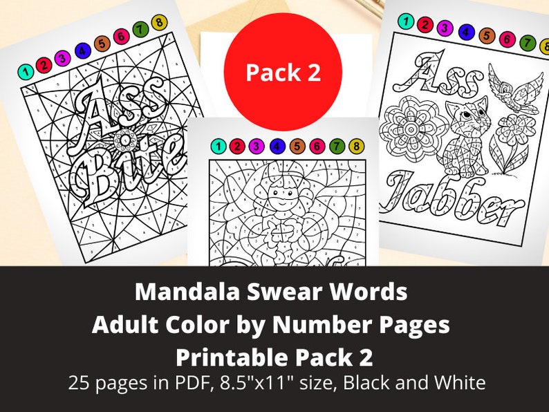 Mandala Swear Words Adult Color by Numbers Pages Printable - Etsy