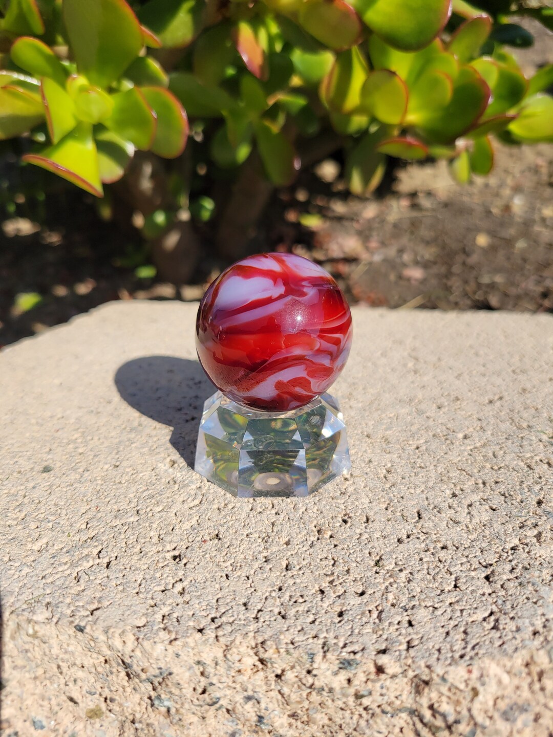43mm Handmade Sphere, Borosilicate Glass, Blood Red/cream White Swirl ...