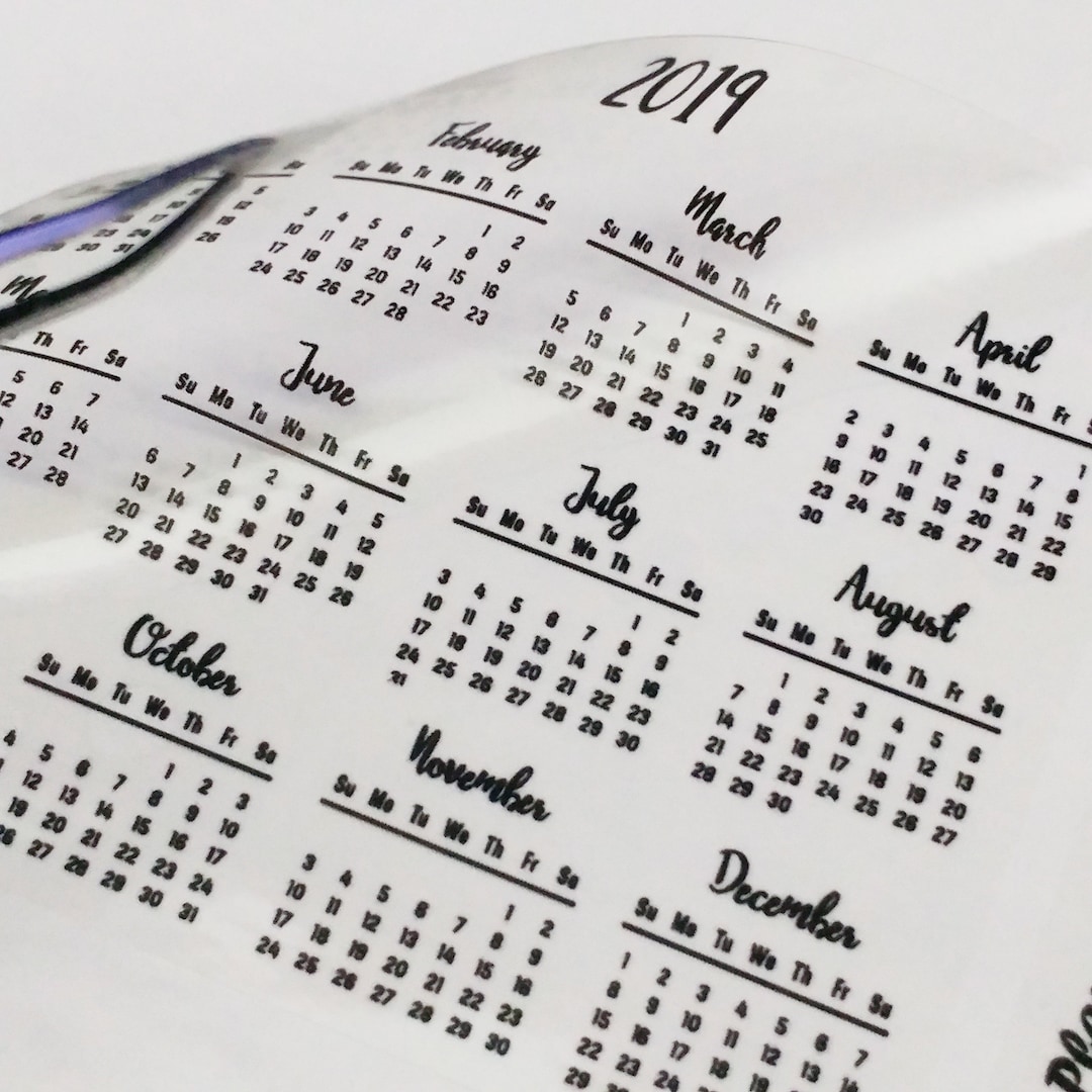 T010 2026 Sunday Start Clear Mini Calendars Sticker, Calendar Sticker ...