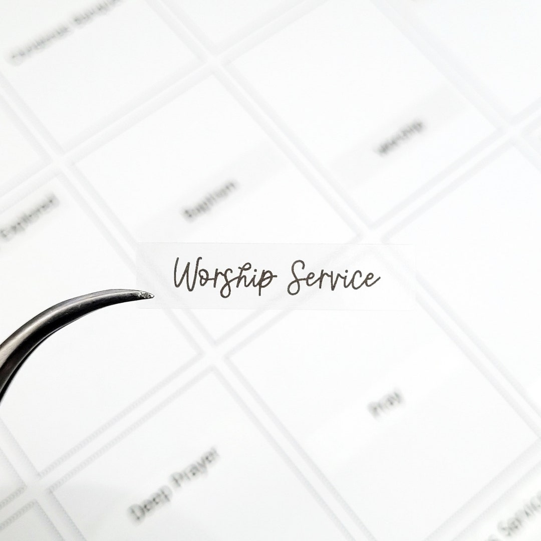 TCC092 35pcs Clear WORSHIP SERVICE Stickers / Cursive Letter Stickers ...