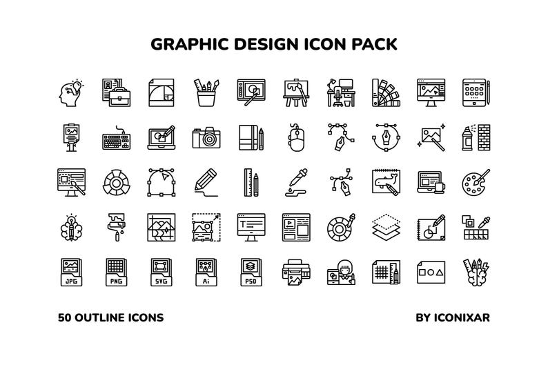 Graphic Design Outline Icon Pack, SVG, PNG, Vector Icons - Etsy