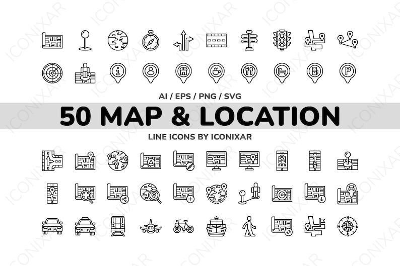 Map & Location Outline Icon Pack, SVG, PNG, Vector Icons - Etsy