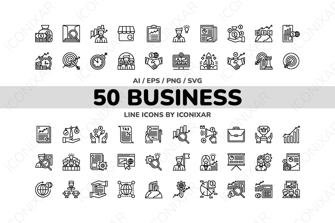 Business Outline Icon Pack, SVG, PNG, Vector Icons - Etsy