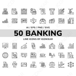 Banking Outline Icon Pack, SVG, PNG, Vector Icons - Etsy