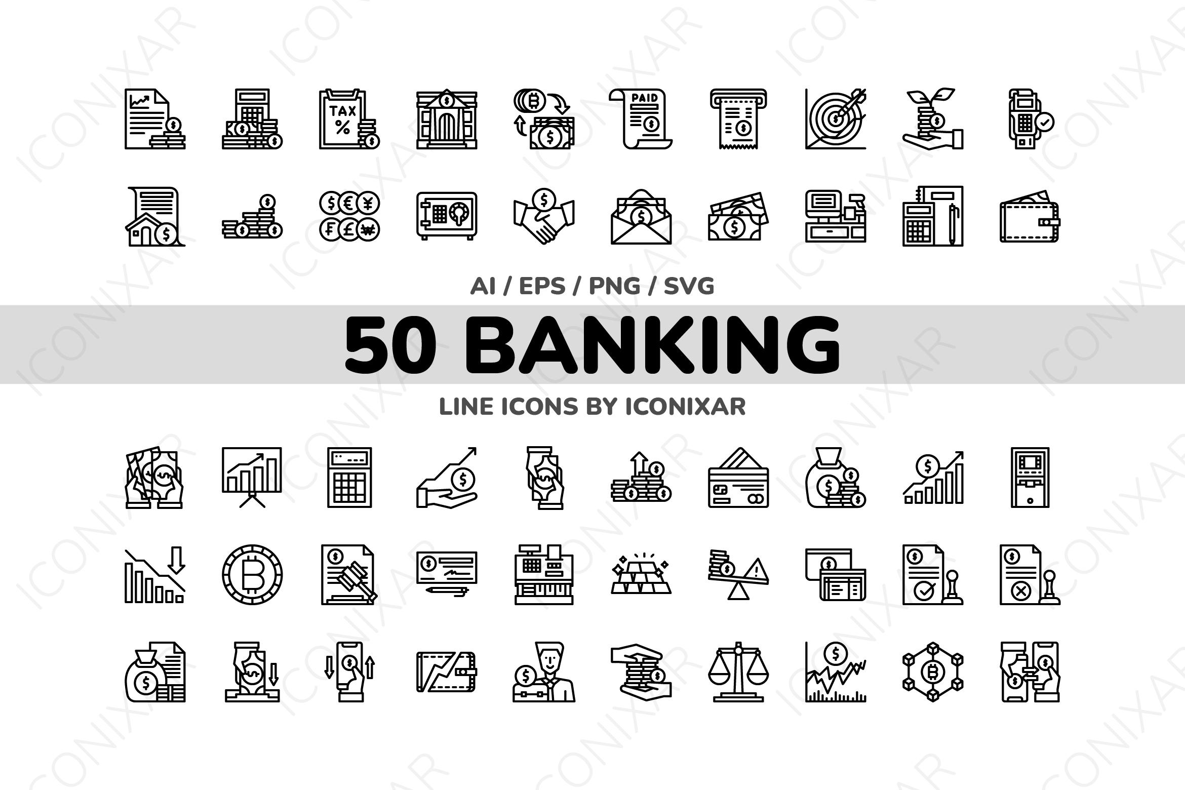 Banking Outline Icon Pack, SVG, PNG, Vector Icons - Etsy