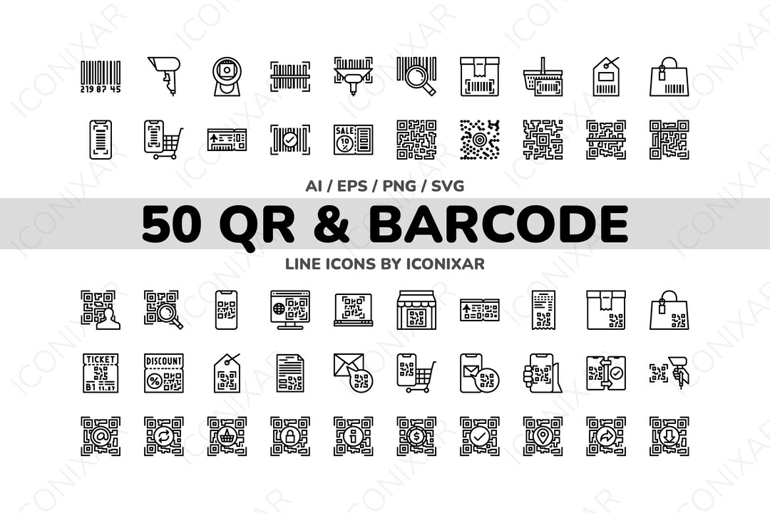 QR & Barcode Outline Icon Pack, SVG, PNG, Vector Icons - Etsy
