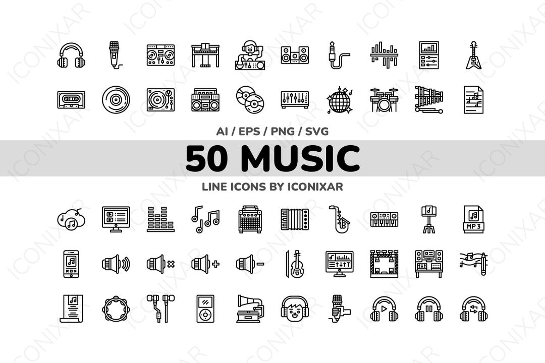 Music Outline Icon Pack, SVG, PNG, Vector Icons - Etsy