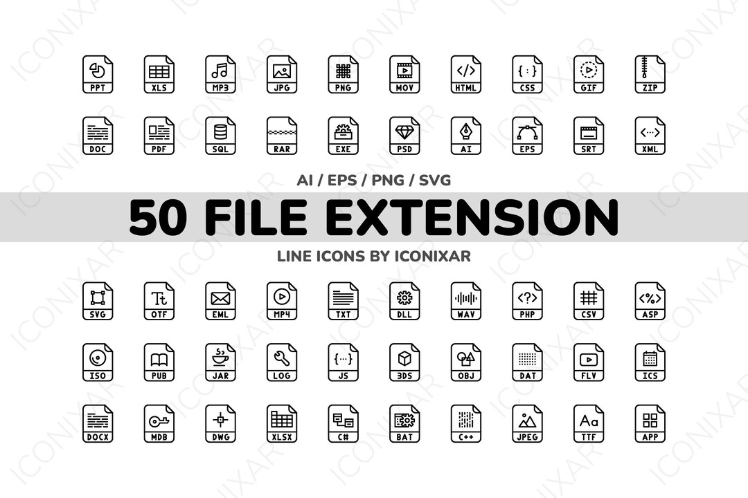 File Extension Outline Icon Pack, SVG, PNG, Vector Icons - Etsy