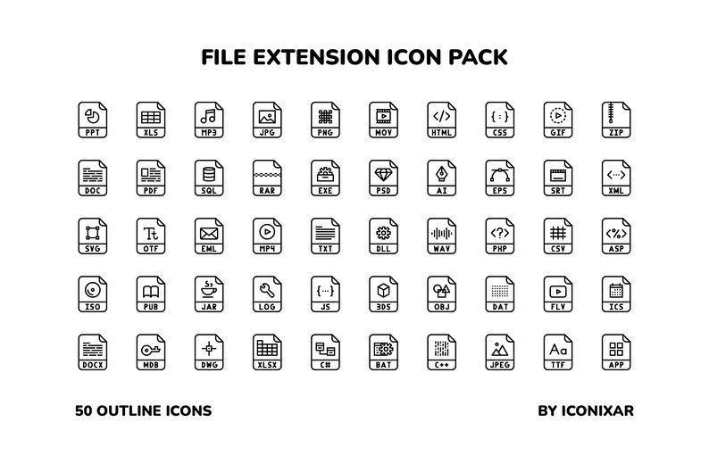 File Extension Outline Icon Pack, SVG, PNG, Vector Icons - Etsy