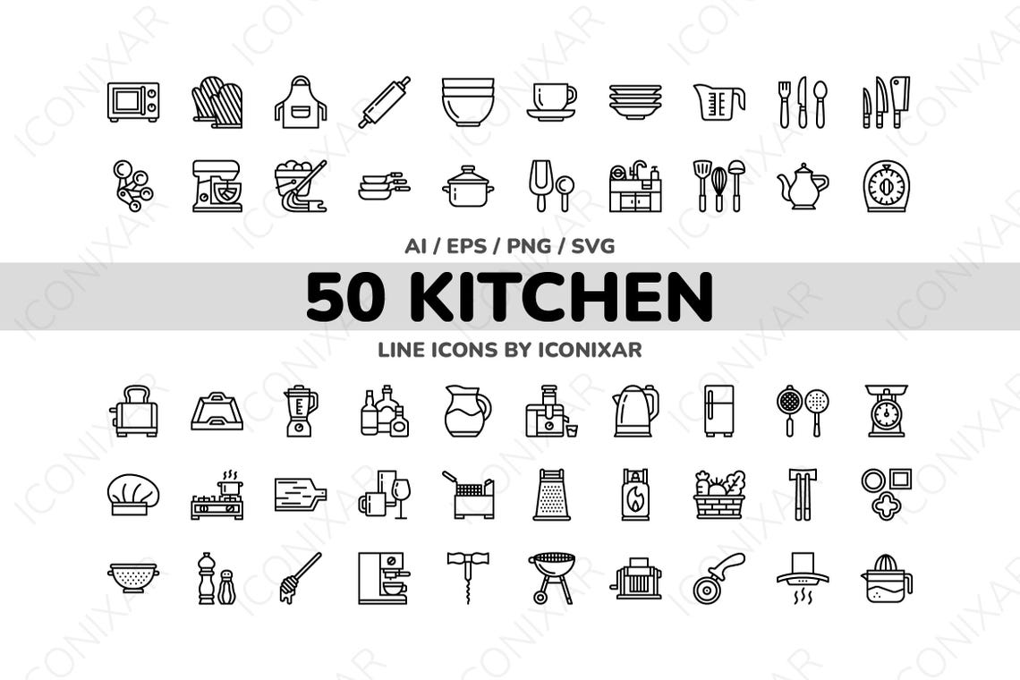 Kitchen Outline Icon Pack, SVG, PNG, Vector Icons - Etsy