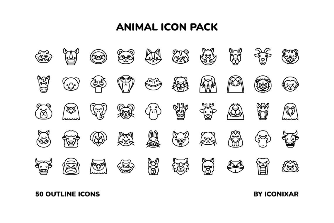 Animal Face Avatar Outline Icon Pack, SVG, PNG, Vector Icons - Etsy