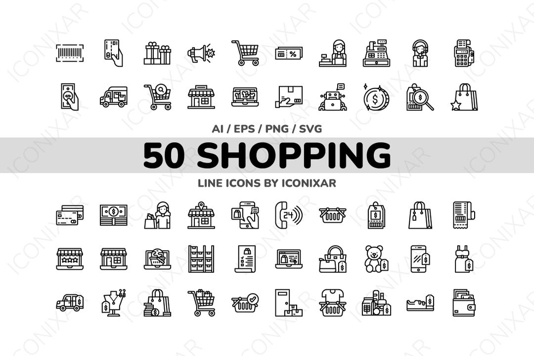 Shopping Outline Icon Pack, SVG, PNG, Vector Icons - Etsy