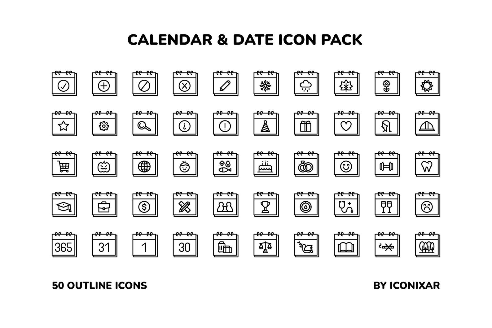 Calendar Date Outline Icon Pack, SVG, PNG, Vector Icons - Etsy