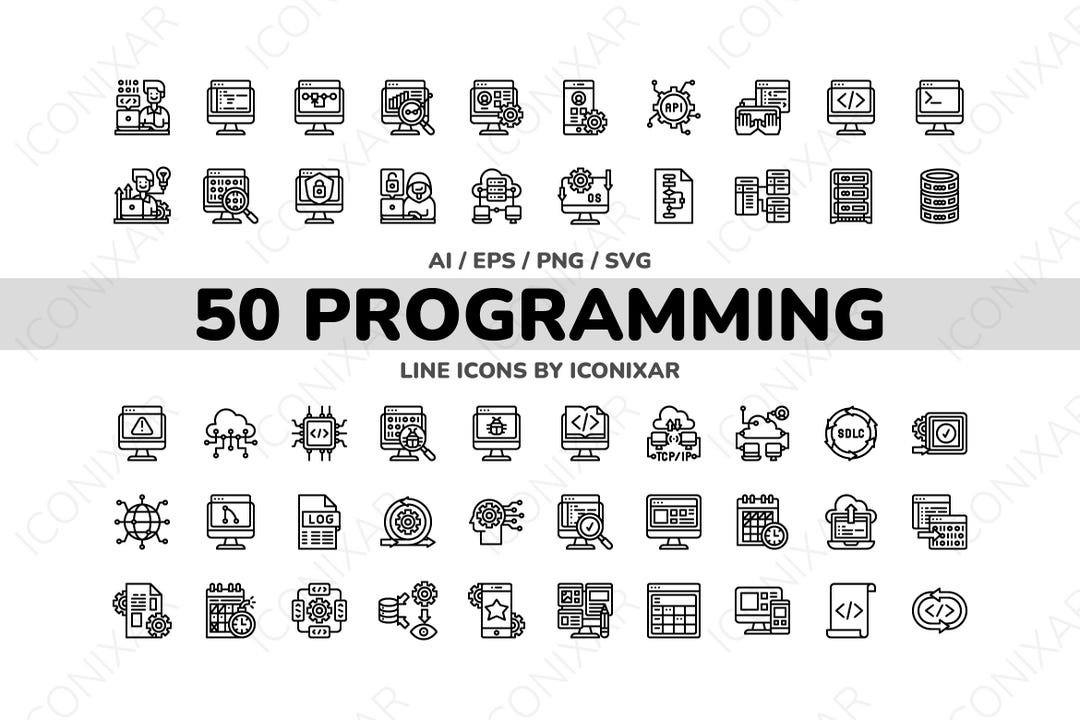 Programming Outline Icon Pack, SVG, PNG, Vector Icons - Etsy