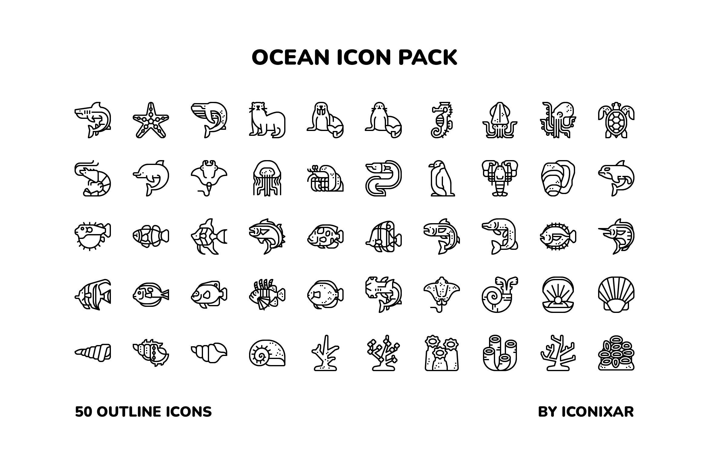 Ocean Outline Icon Pack, SVG, PNG, Vector Icons - Etsy