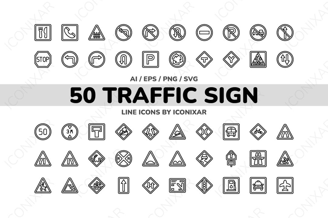 Traffic Sign Outline Icon Pack, SVG, PNG, Vector Icons - Etsy