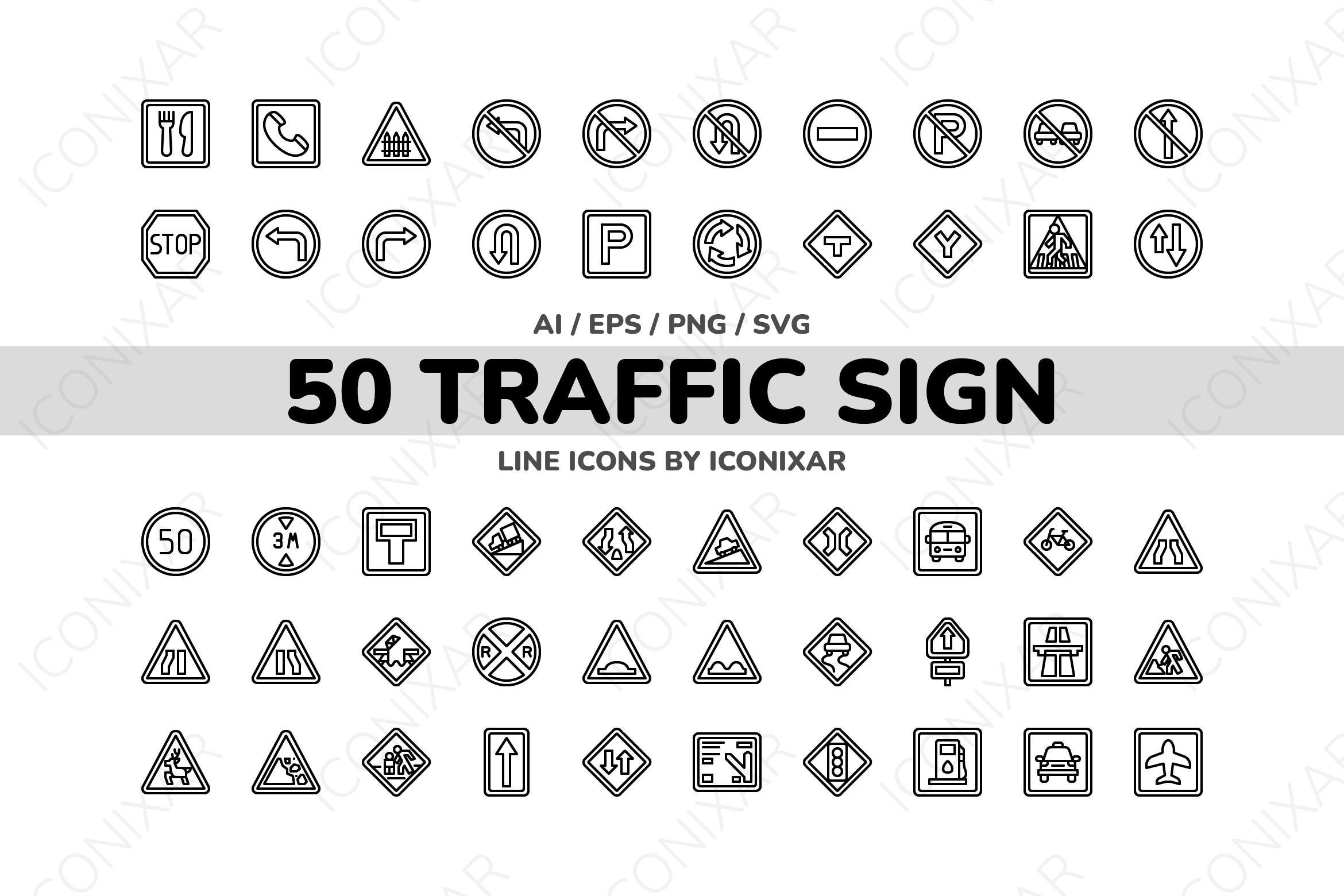 Traffic Sign Outline Icon Pack, SVG, PNG, Vector Icons - Etsy