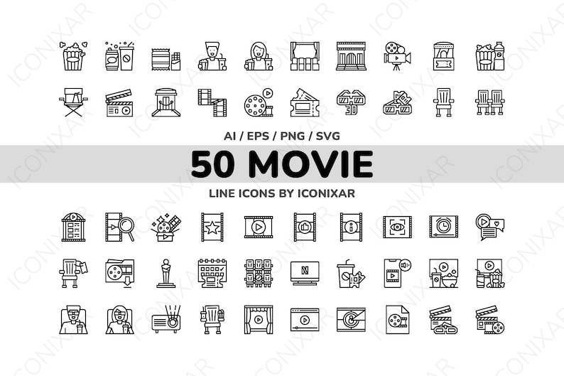 Movie Outline Icon Pack, SVG, PNG, Vector Icons - Etsy