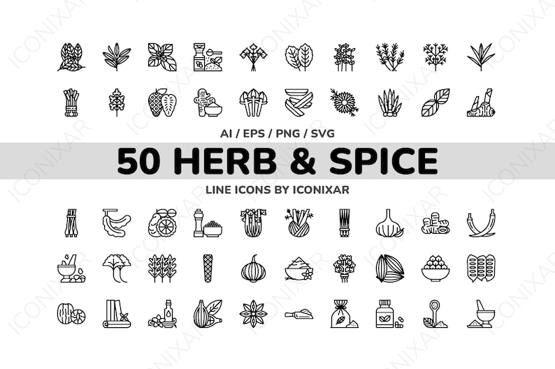 Herb and Spice Outline Icon Pack, SVG, PNG, Vector Icons - Etsy