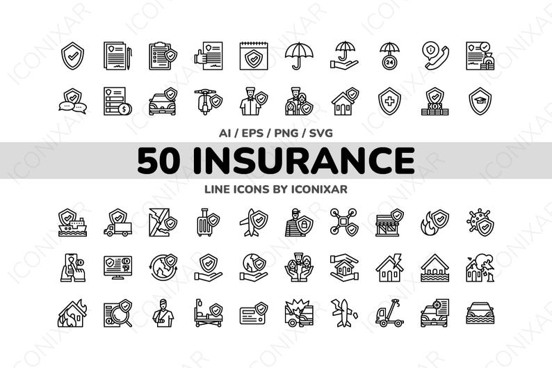 Insurance Outline Icon Pack, SVG, PNG, Vector Icons - Etsy