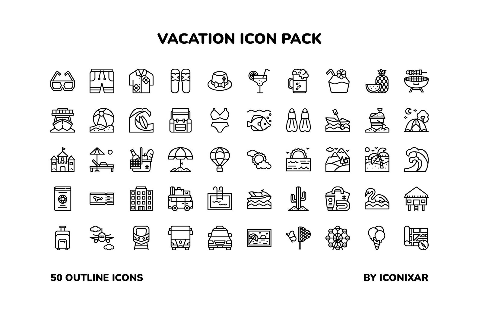 Vacation Outline Icon Pack, SVG, PNG, Vector Icons - Etsy