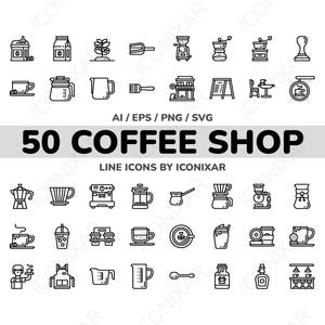 Coffee Shop Outline Icon Pack, SVG, PNG, Vector Icons - Etsy UK