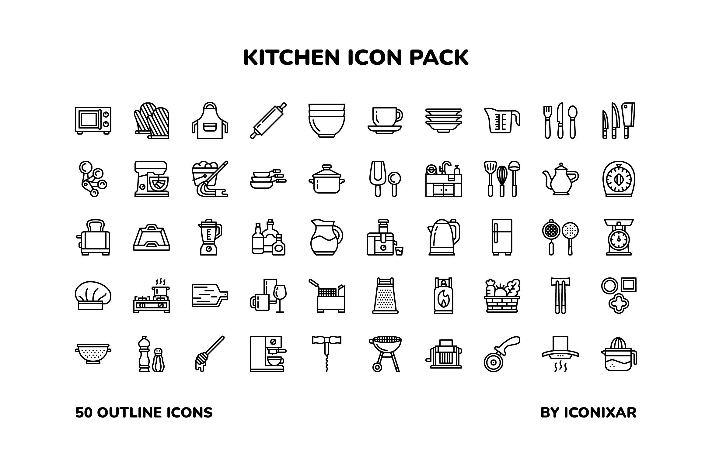 Kitchen Outline Icon Pack, SVG, PNG, Vector Icons - Etsy