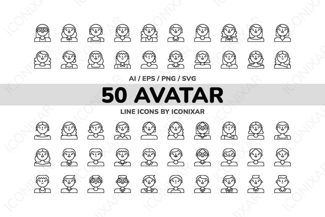 Avatar Outline Icon Pack, SVG, PNG, Vector Icons - Etsy UK