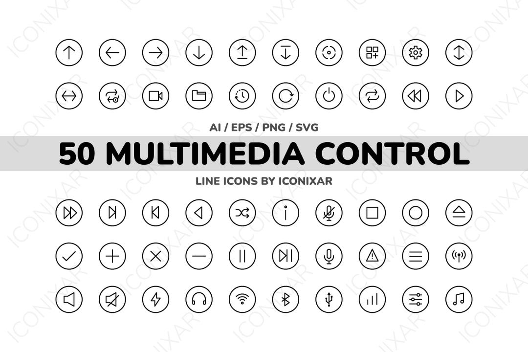 Multimedia Control Outline Icon Pack, SVG, PNG, Vector Icons - Etsy