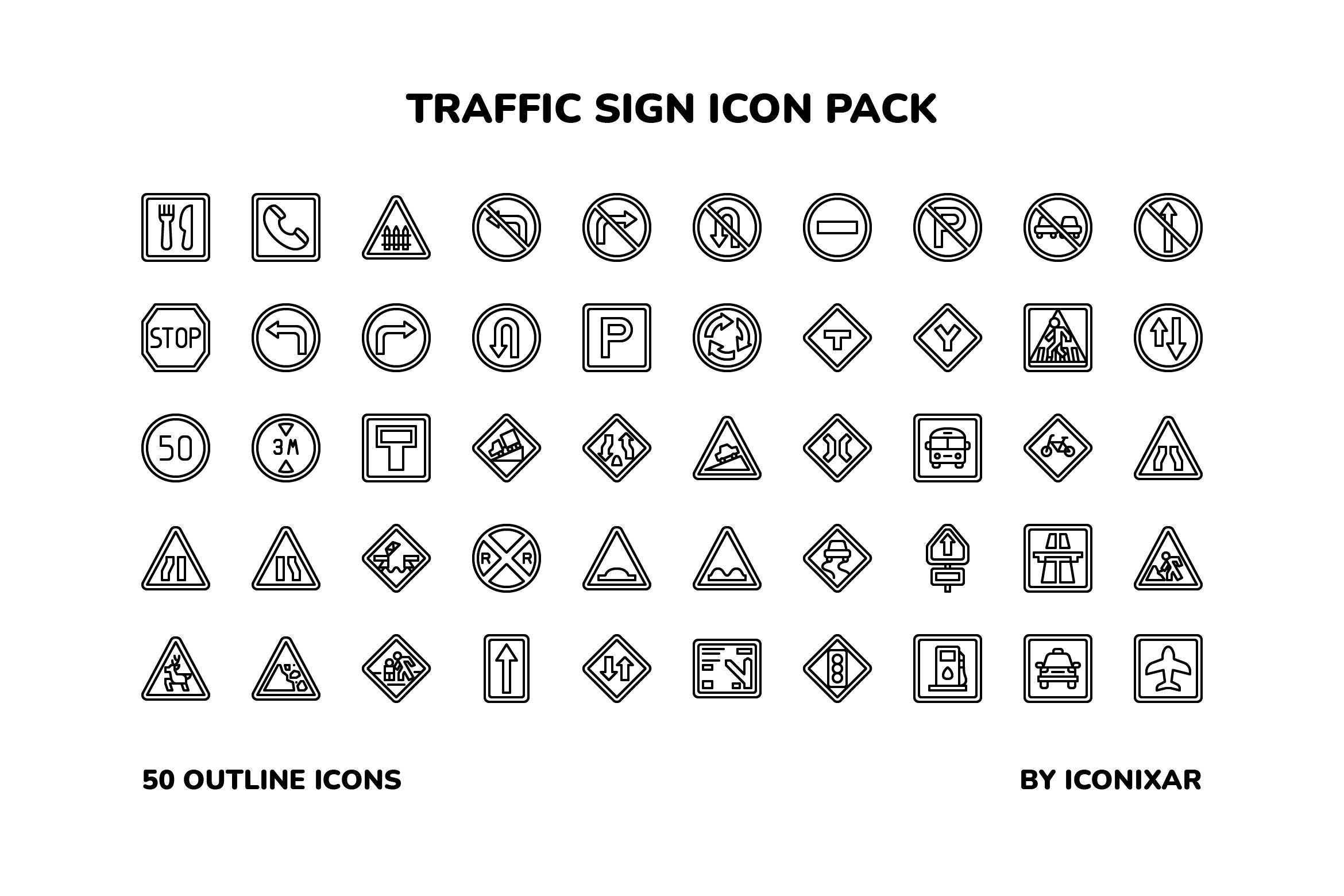 Traffic Sign Outline Icon Pack, SVG, PNG, Vector Icons - Etsy