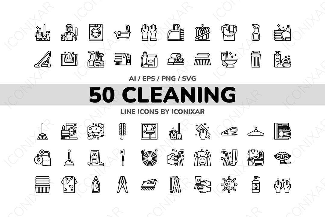 Cleaning Outline Icon Pack, SVG, PNG, Vector Icons - Etsy