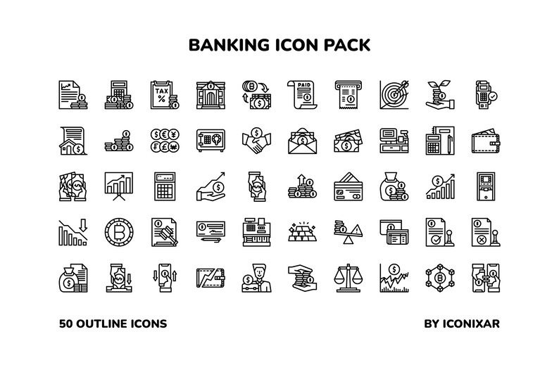 Banking Outline Icon Pack, SVG, PNG, Vector Icons - Etsy
