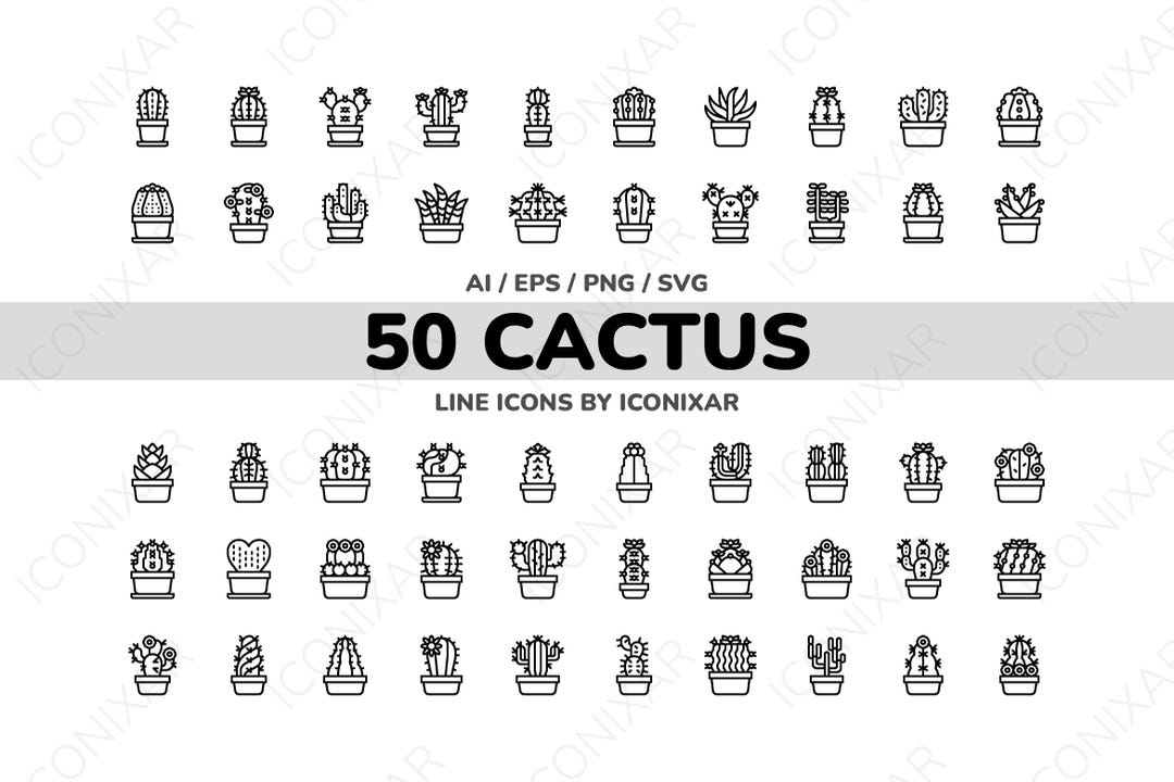 Cactus Outline Icon Pack, SVG, PNG, Vector Icons - Etsy