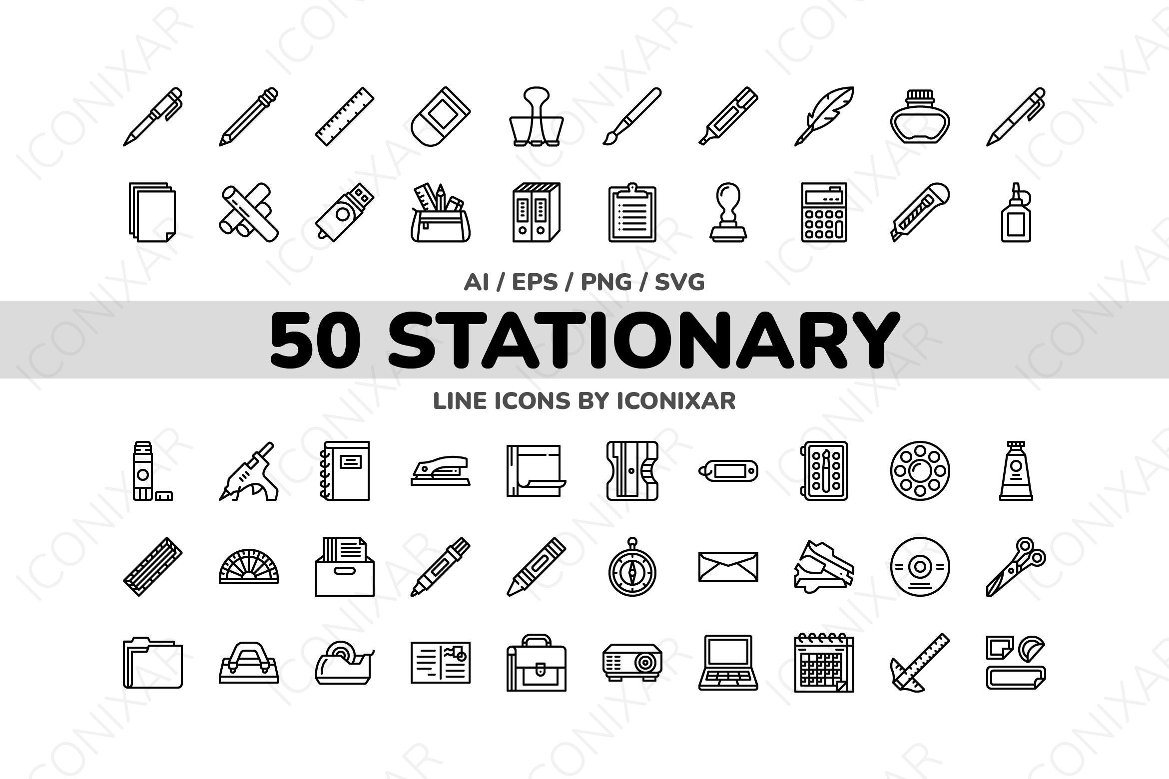 Stationery Outline Icon Pack, SVG, PNG, Vector Icons - Etsy